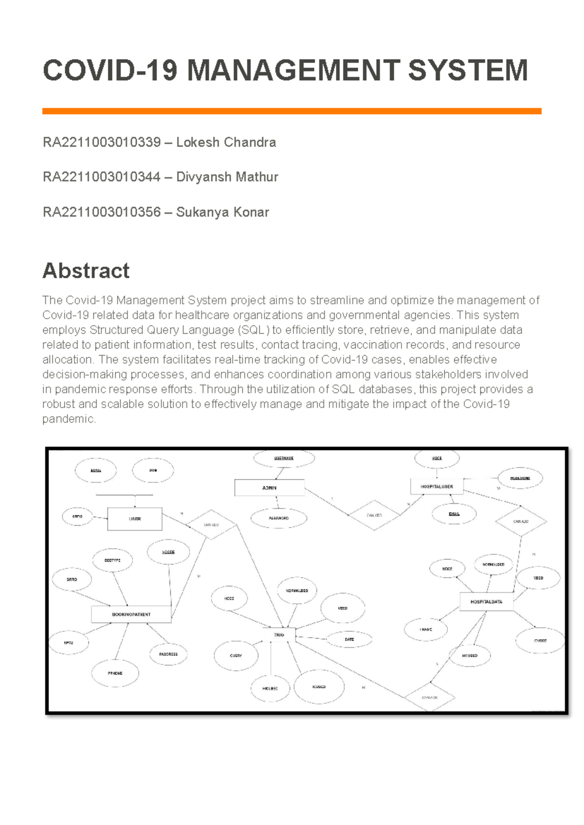 Dbms project - COVID-19 MANAGEMENT SYSTEM RA2211003010339 – Lokesh ...