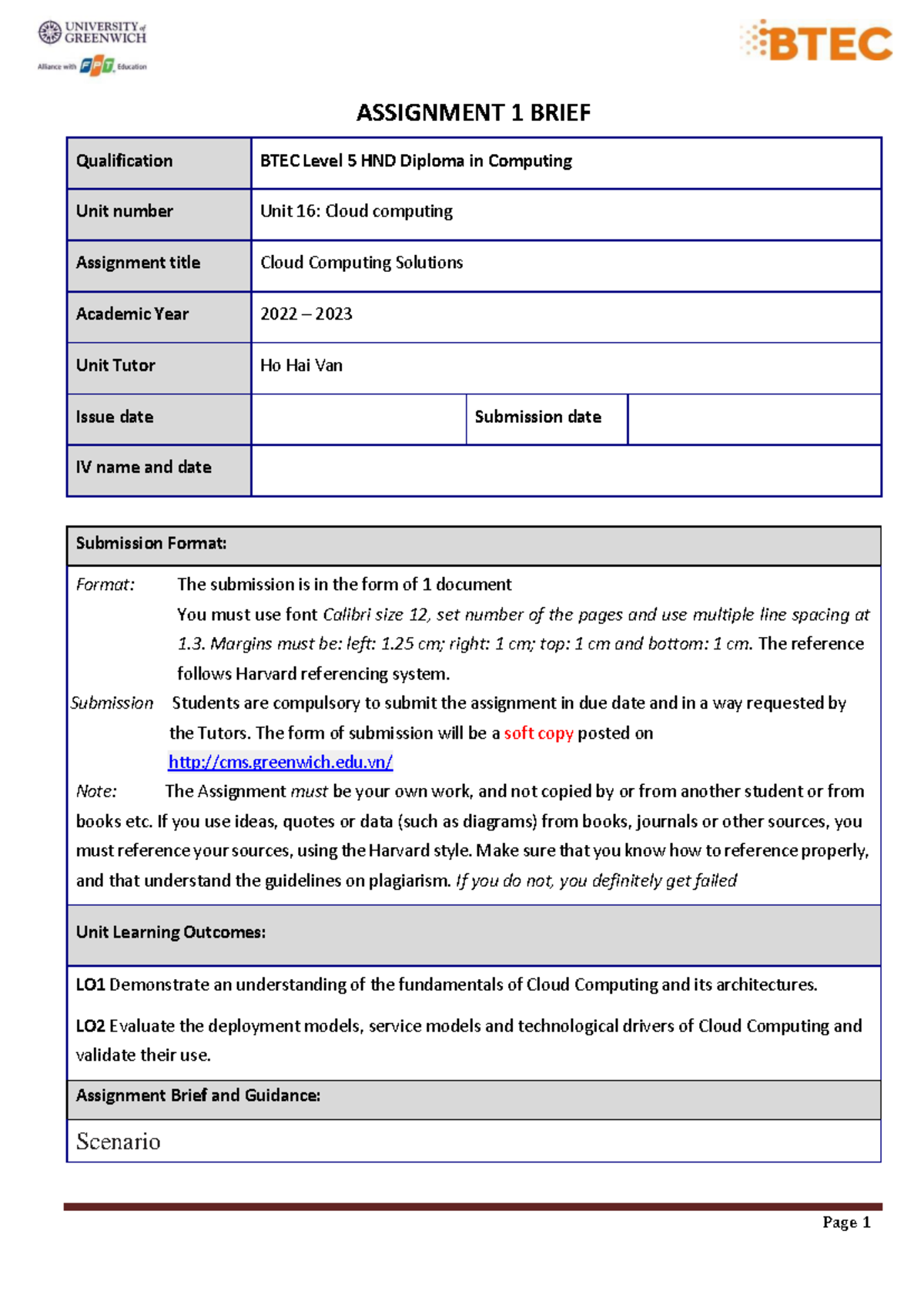 Dang Le Tuan Kiet GCS210900 Assignment 1 Cloud Computing - ASSIGNMENT 1 BRIEF Qualification BTEC ...