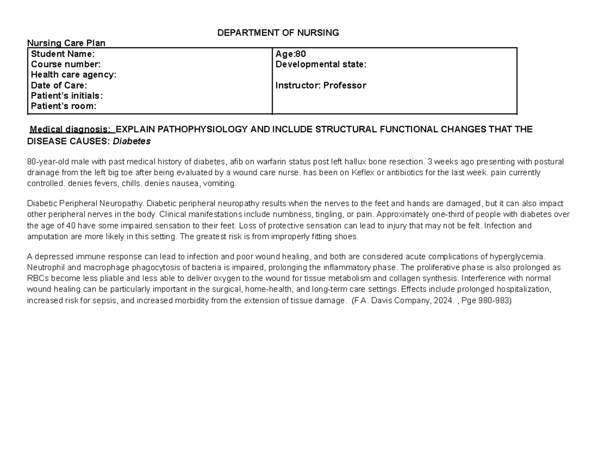 NCP-Endo - NCP example - DEPARTMENT OF NURSING Nursing Care Plan ...