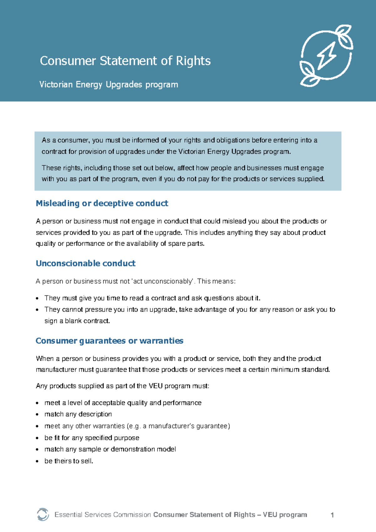 106681 VEUStatement Of Rights - Essential Services Commission Consumer ...