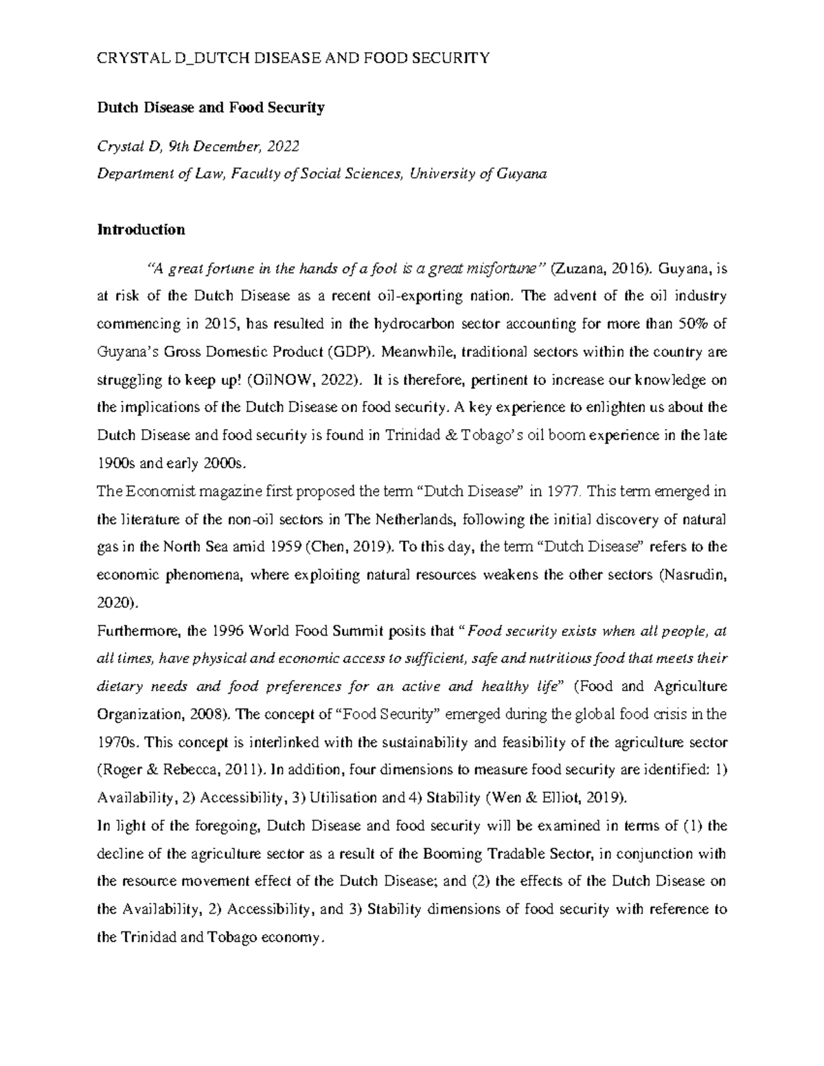 Dutch Disease and Food Security - Dutch Disease and Food Security ...