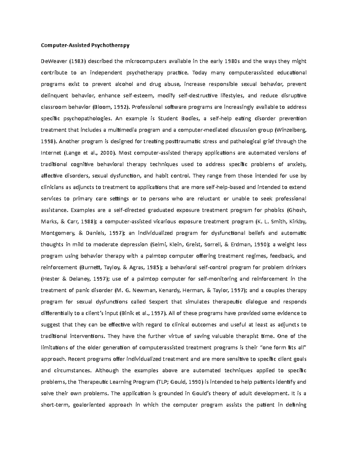 Computer-Assisted Psychotherapy - Computer-Assisted Psychotherapy ...