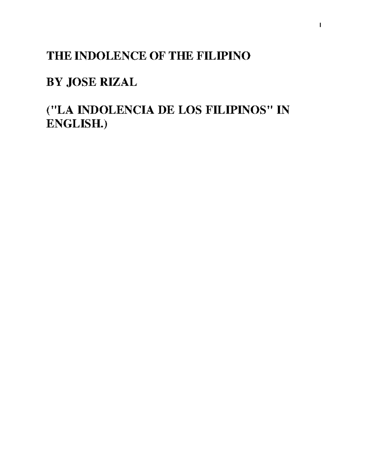 THE Indolence OF THE Filipino - THE INDOLENCE OF THE FILIPINO BY JOSE ...