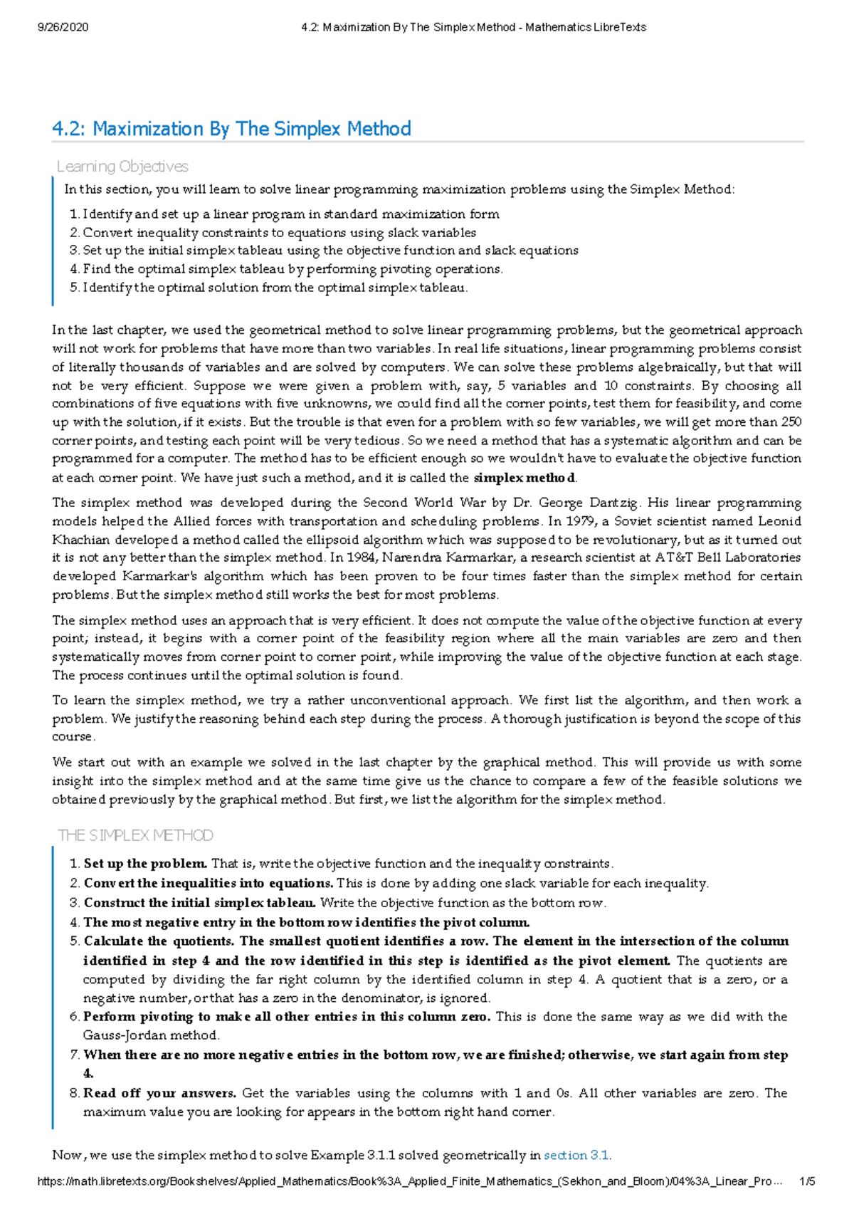 4.2 Maximization By The Simplex Method - Mathematics Libre Texts - 4 ...