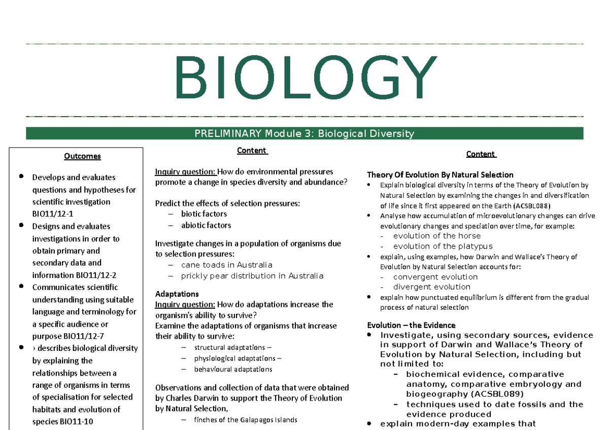 Study Part 1 - Biology - Module - BIOLOGY ####### PRELIMINARY Module 3 ...