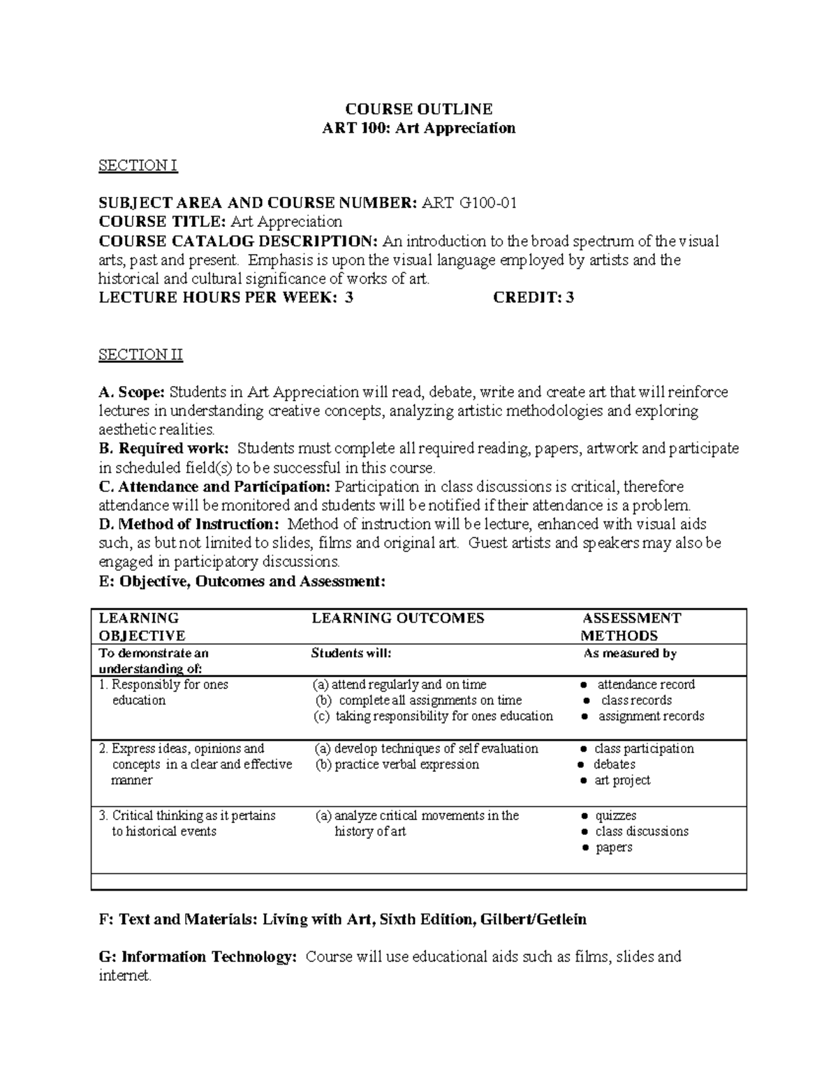 ART-100 - Summary Anatomy and Physiology - COURSE OUTLINE ART 100: Art ...
