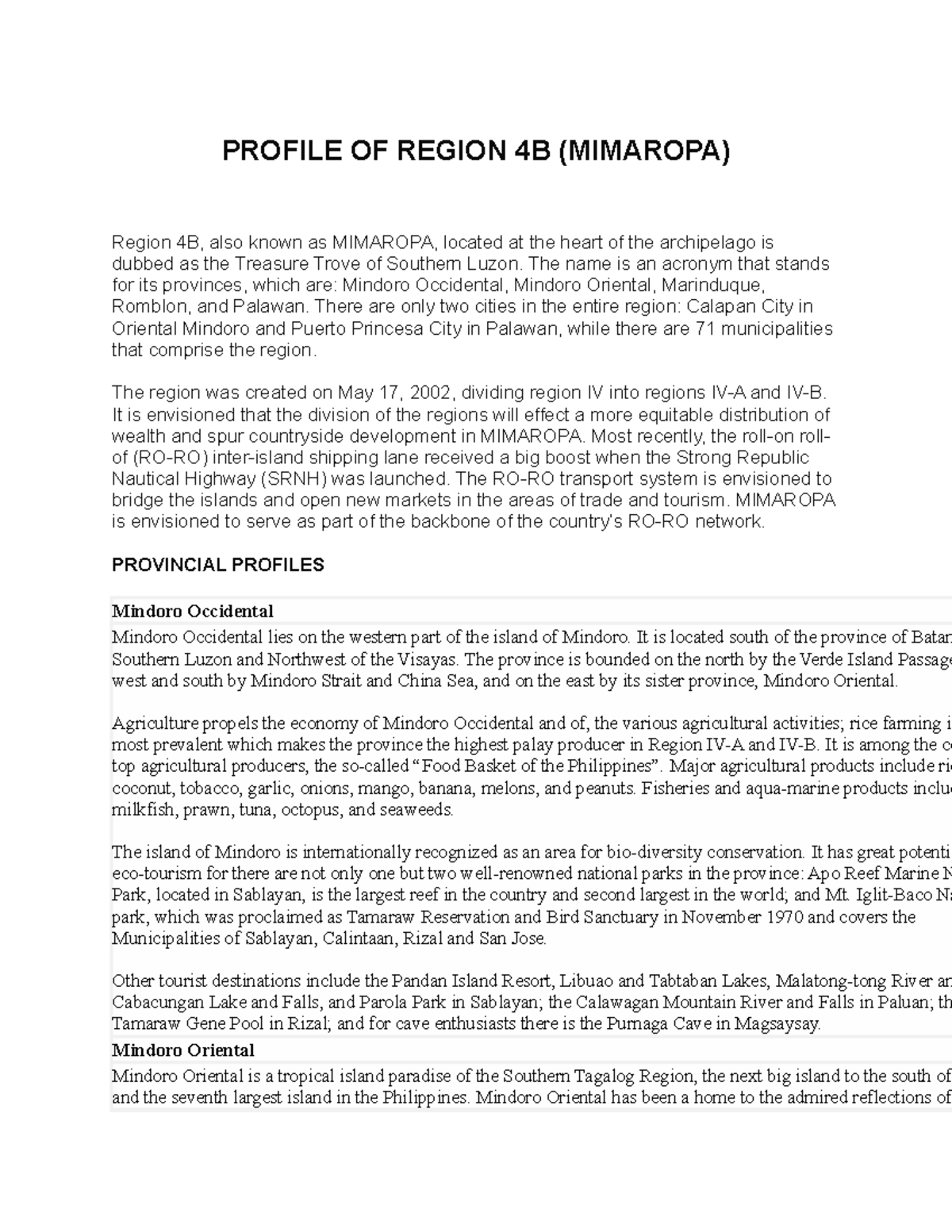 Profile OF Region 4B - summaries - The Contemporary World - Studocu