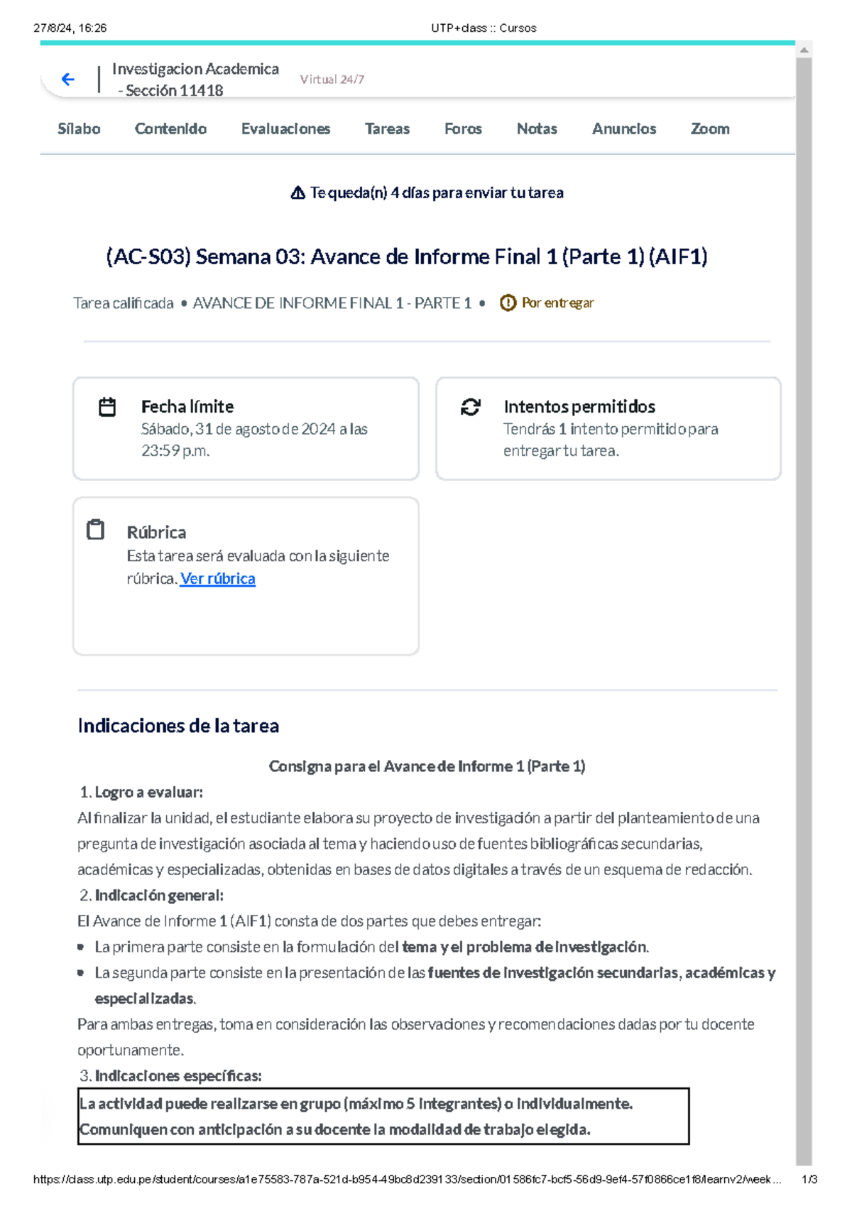 UTP+class Cursos - dfht - Te queda(n) 4 días para enviar tu tarea 🔴 (AC ...