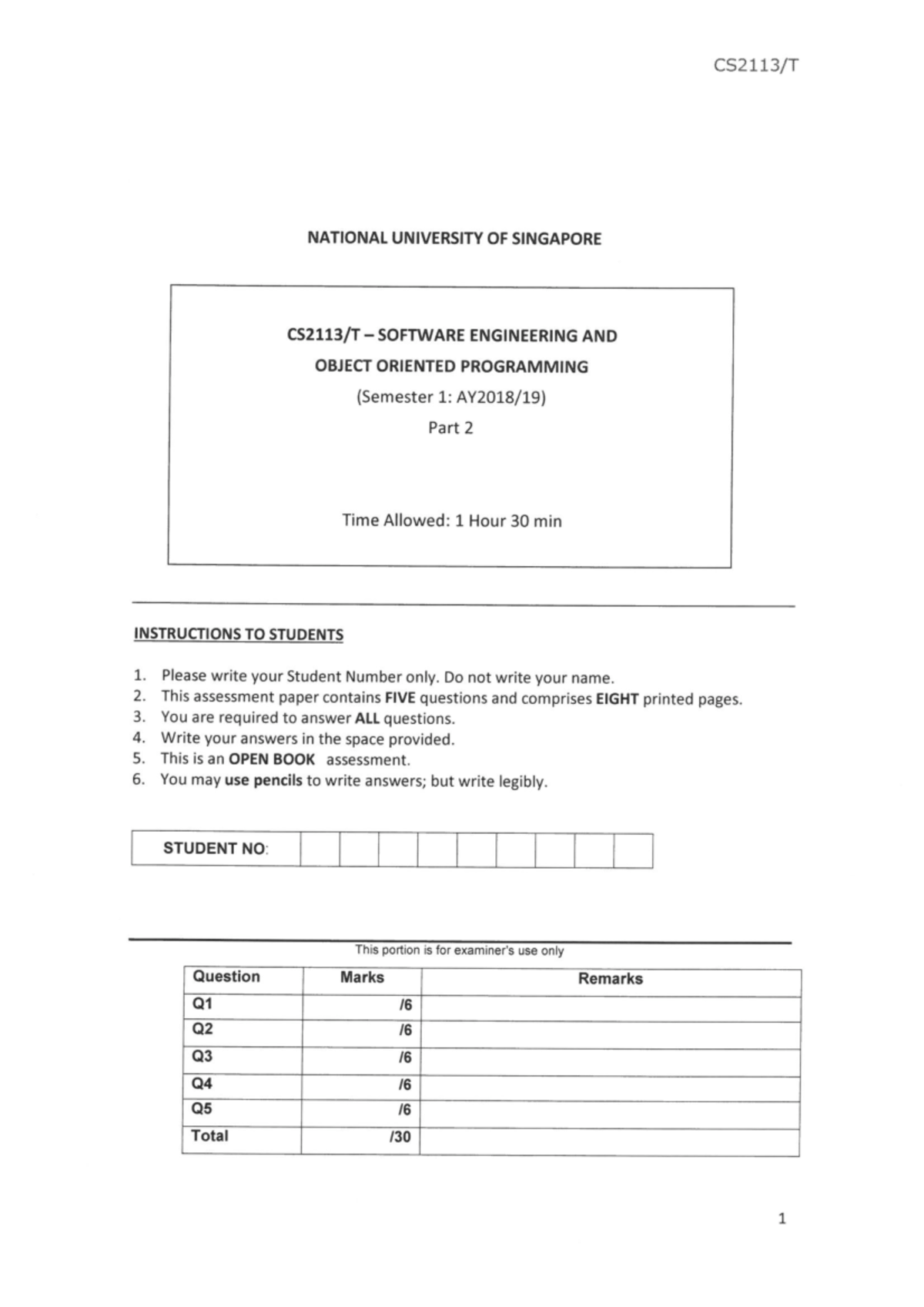 1819SEM1-CS2113 T(Part 2) - NATIONAL UNIVERSITY OF SINGAPORE SOFTWARE ...