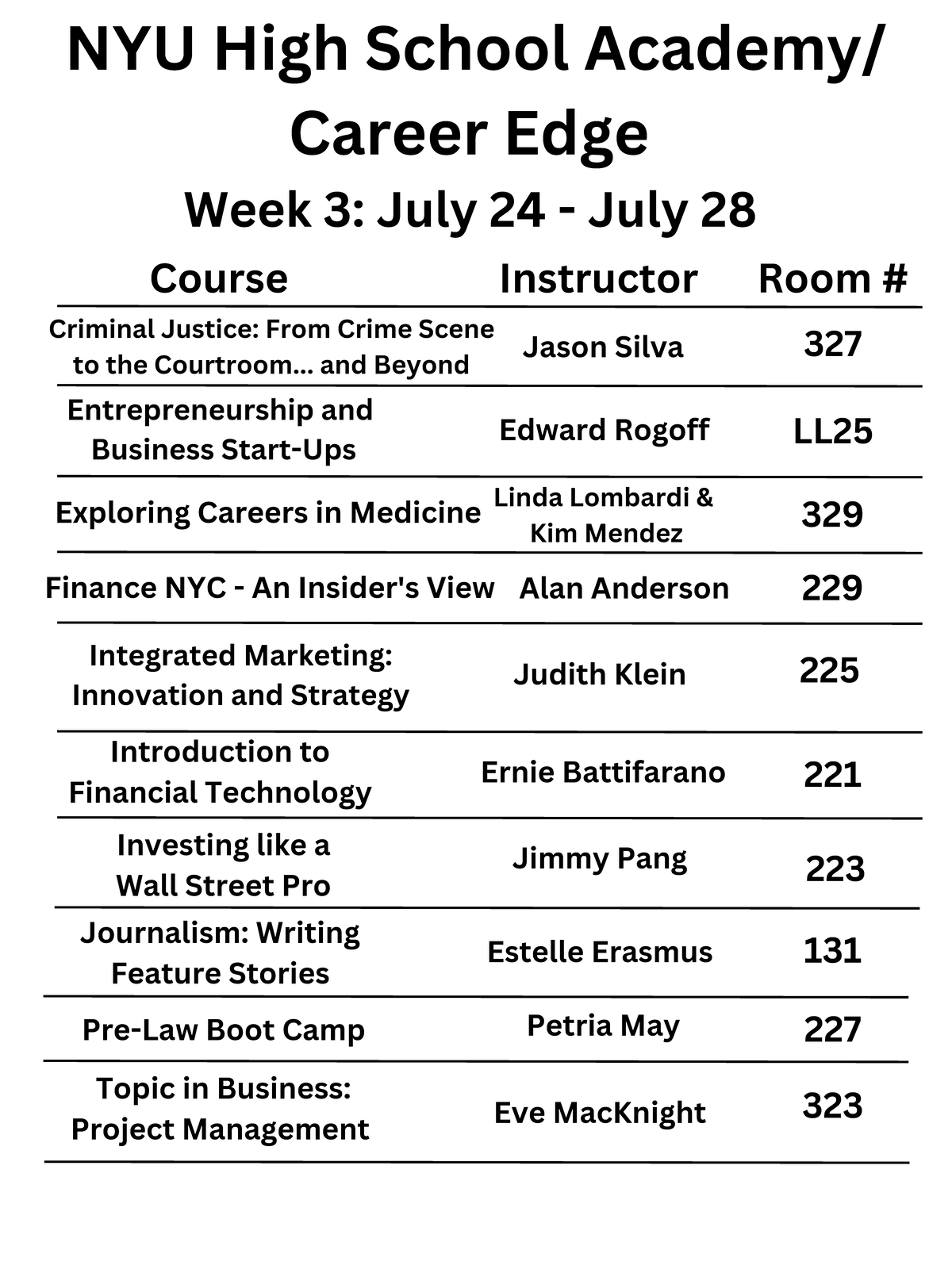 NYU High School Academy Career Edge - NYU High School Academy/ Career Edge Week 3: July 24 ...