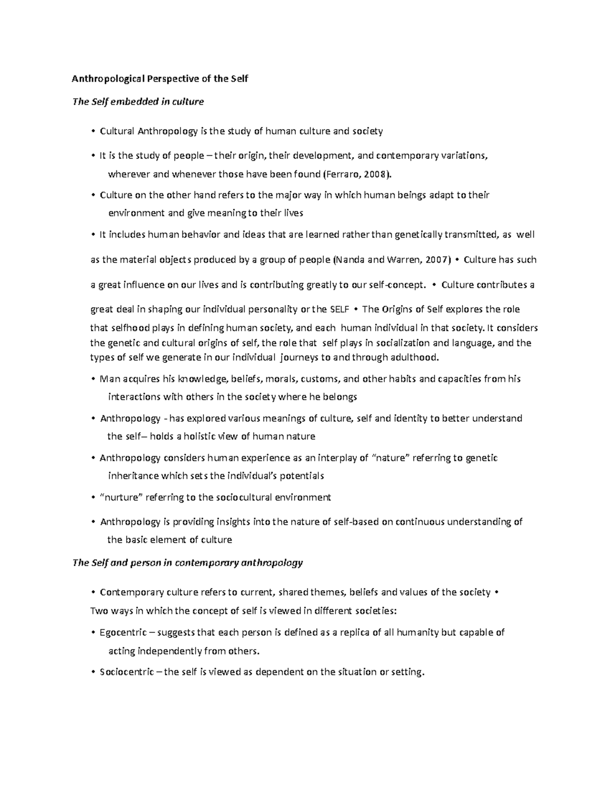 Anthropological and Sociological Perspective of the Self ...
