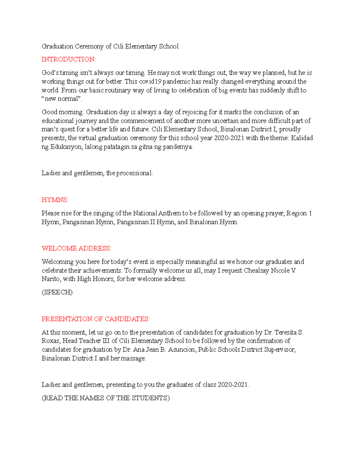 15th Completion Ceremony Script CILI - Graduation Ceremony of Cili ...