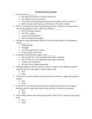 Nutrition Chapter 1 Review - Nutrition Chapter 1 Review Nutrition and ...