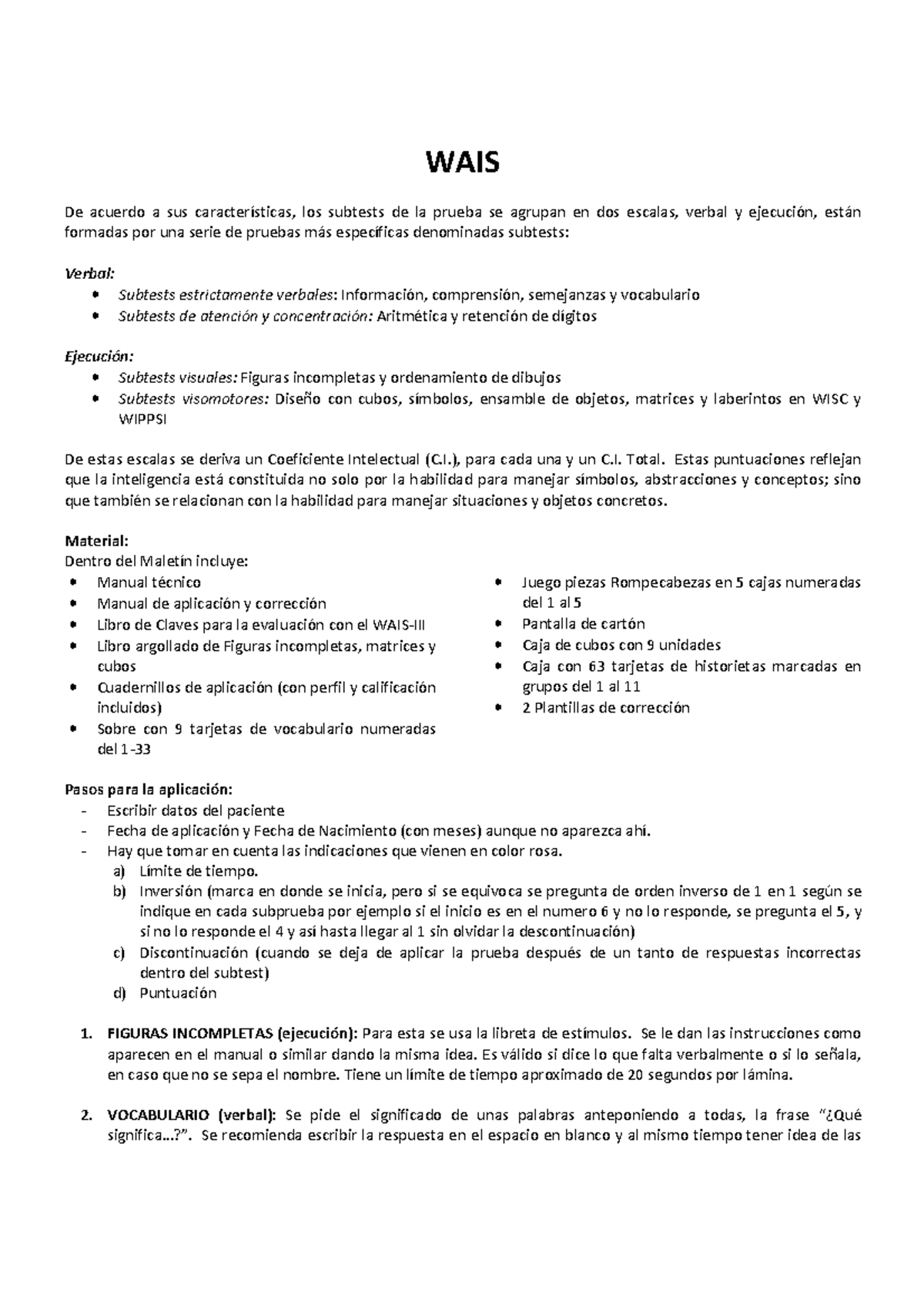 Test de WAIS (interpretación) - WAIS De acuerdo a sus características ...