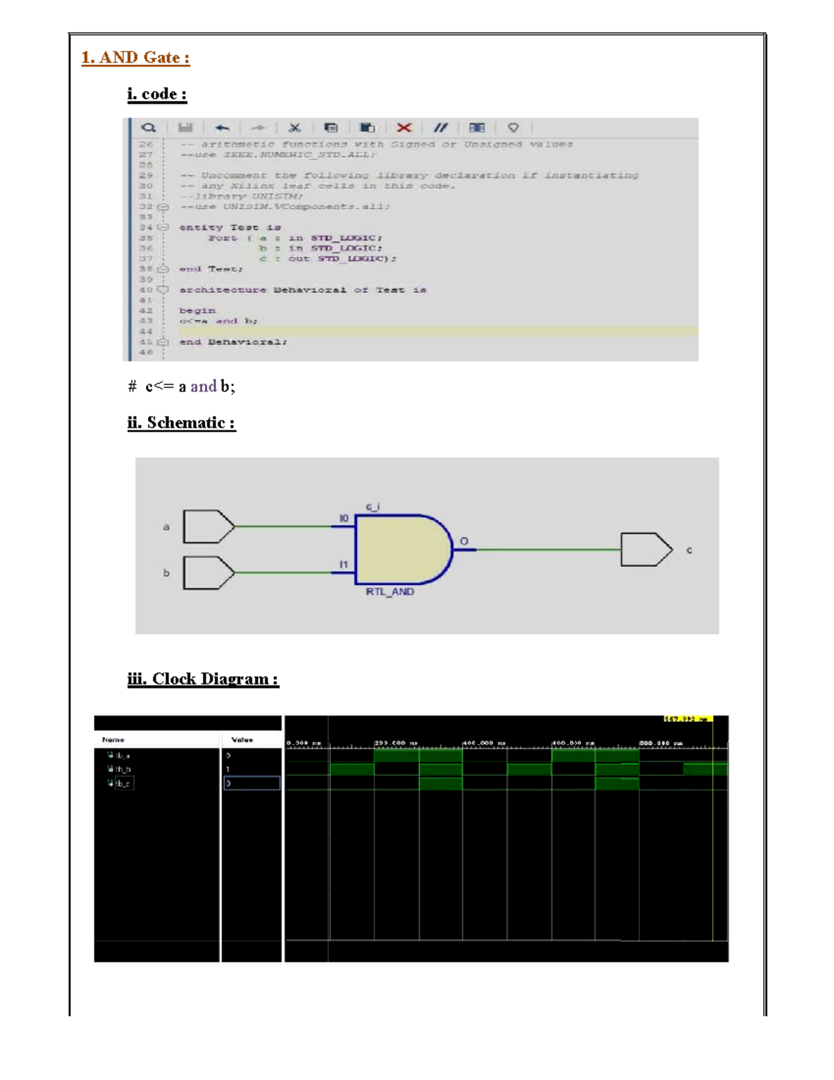 Ca lab for practical - Computer Science and Business Systems - AND Gate : i. code : c