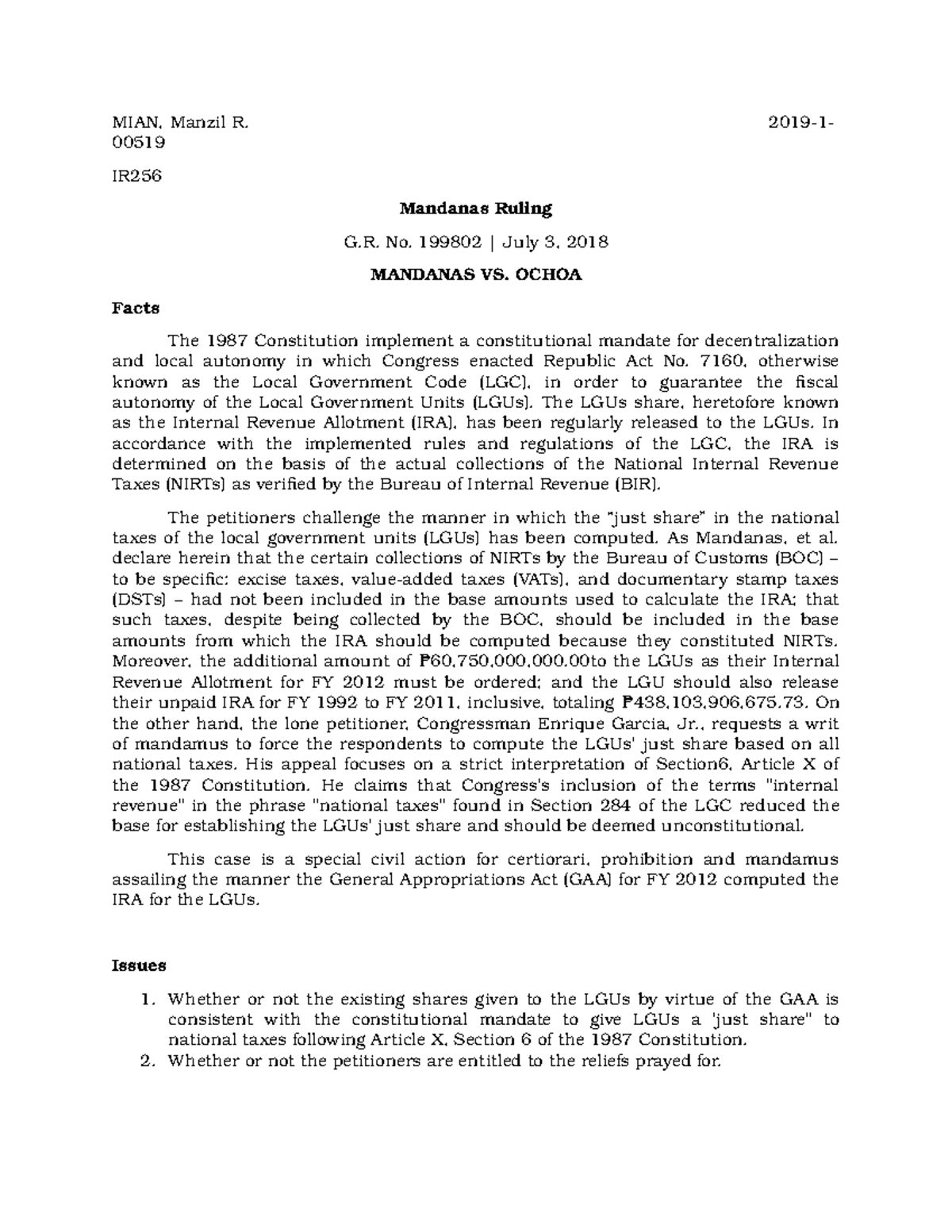 Mandanas Ruling - AB Foreign Service - Studocu