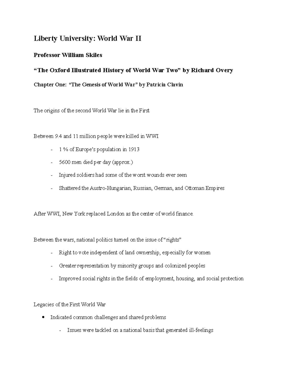 World War II Chapter One Notes - Liberty University: World War II ...