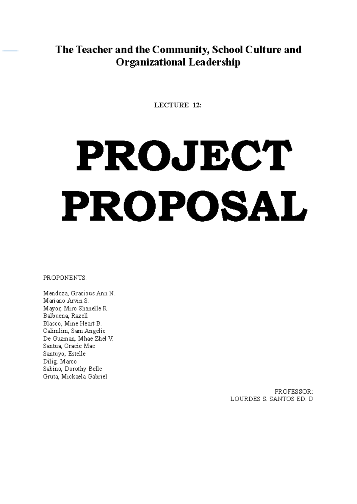 Project Proposal Community Outreach - The Teacher and the Community ...
