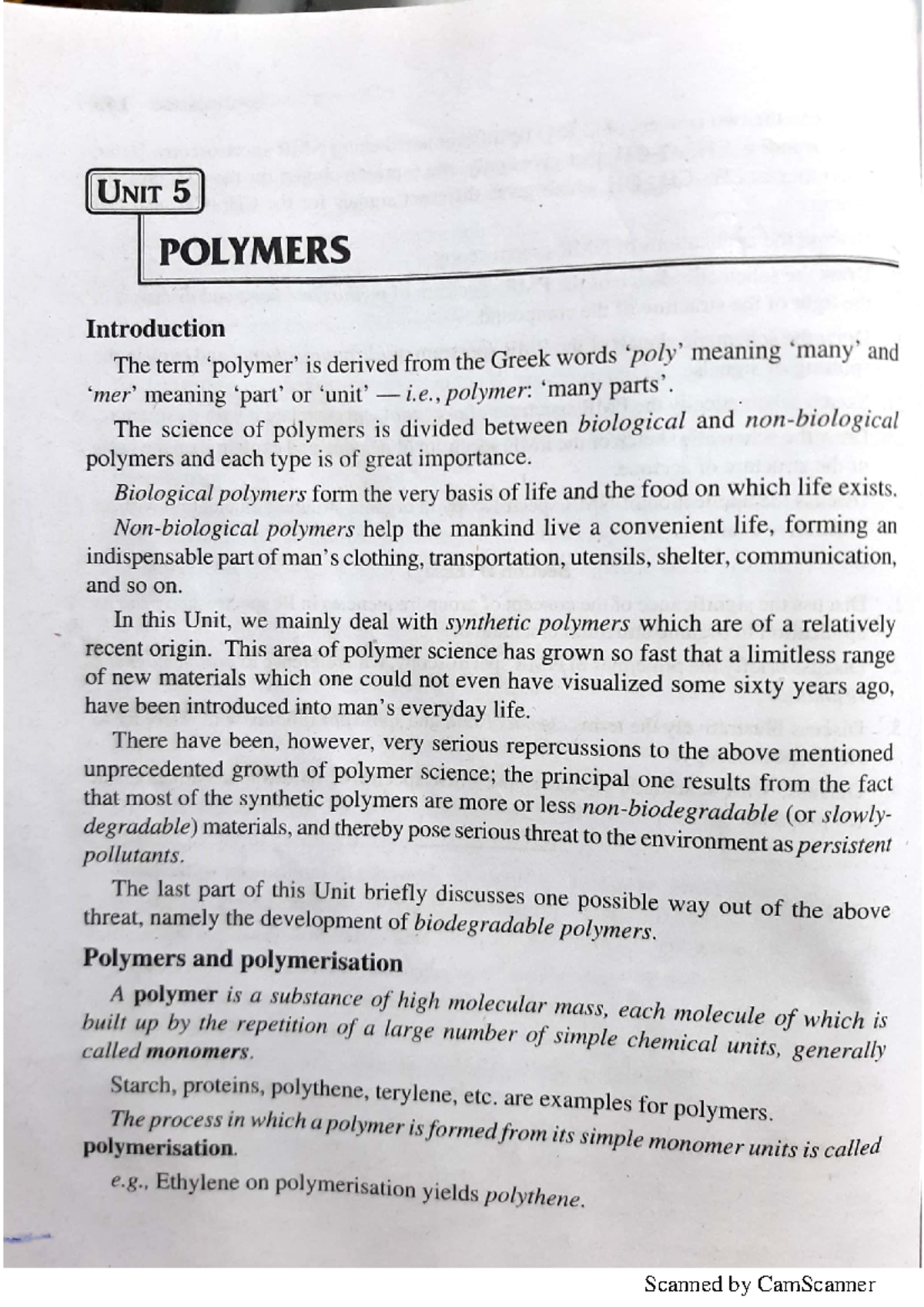 Polymers - It's lecture notes - Industrial chemistry - Studocu