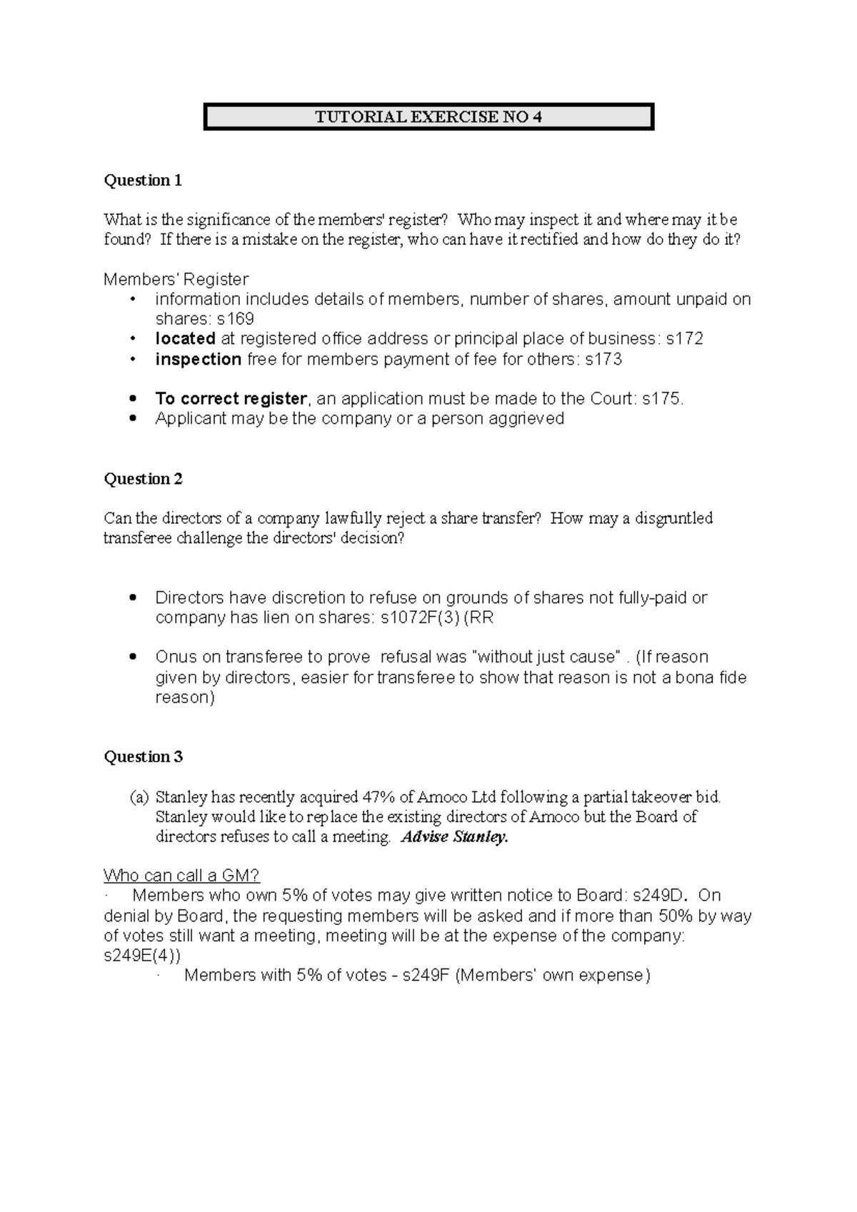 Tutorial Exercise NO 4 - TUTORIAL EXERCISE NO 4 Question 1 What is the significance of the ...
