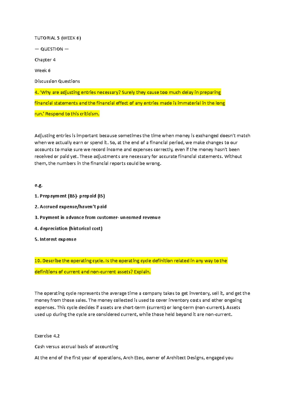 Tutorial work accounting - TUTORIAL 5 (WEEK 6) — QUESTION — Chapter 4 ...