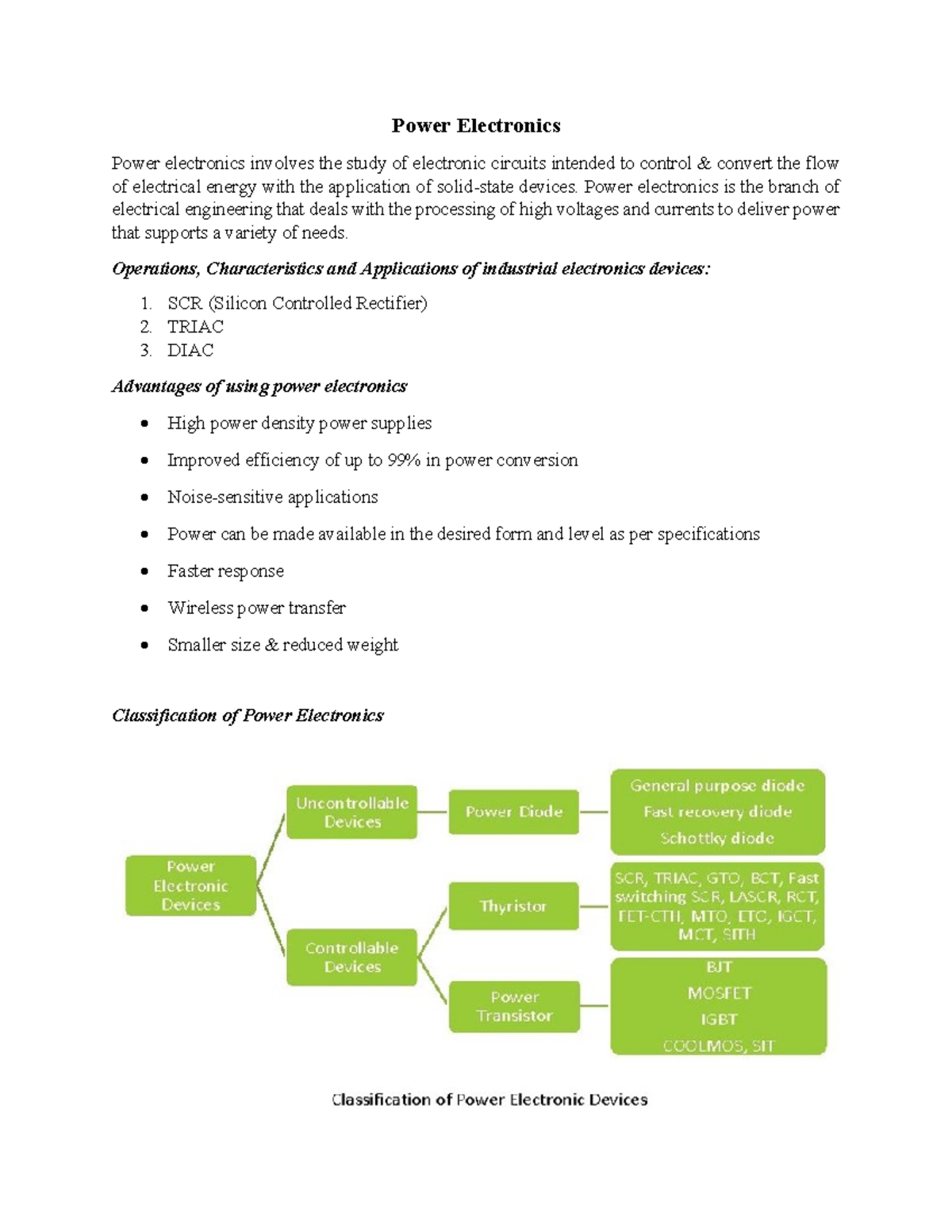 Power electronics - Power Electronics Power electronics involves the ...