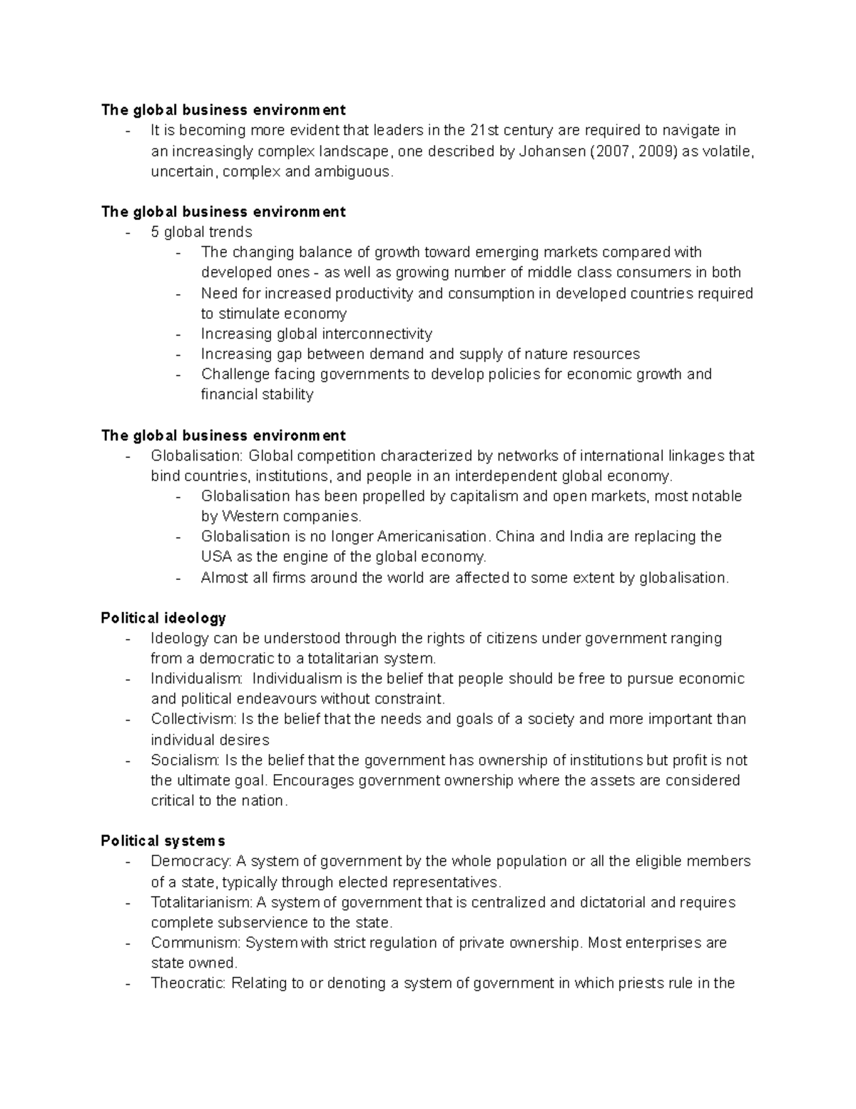 Understanding the Global Business Environment - The global business ...