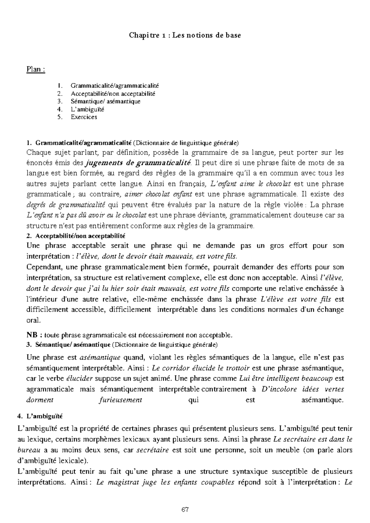 Cours de morphosyntaxe 1 chap 1 notions de base - Chapitre 1 : Les notions de base Plan : 1 ...