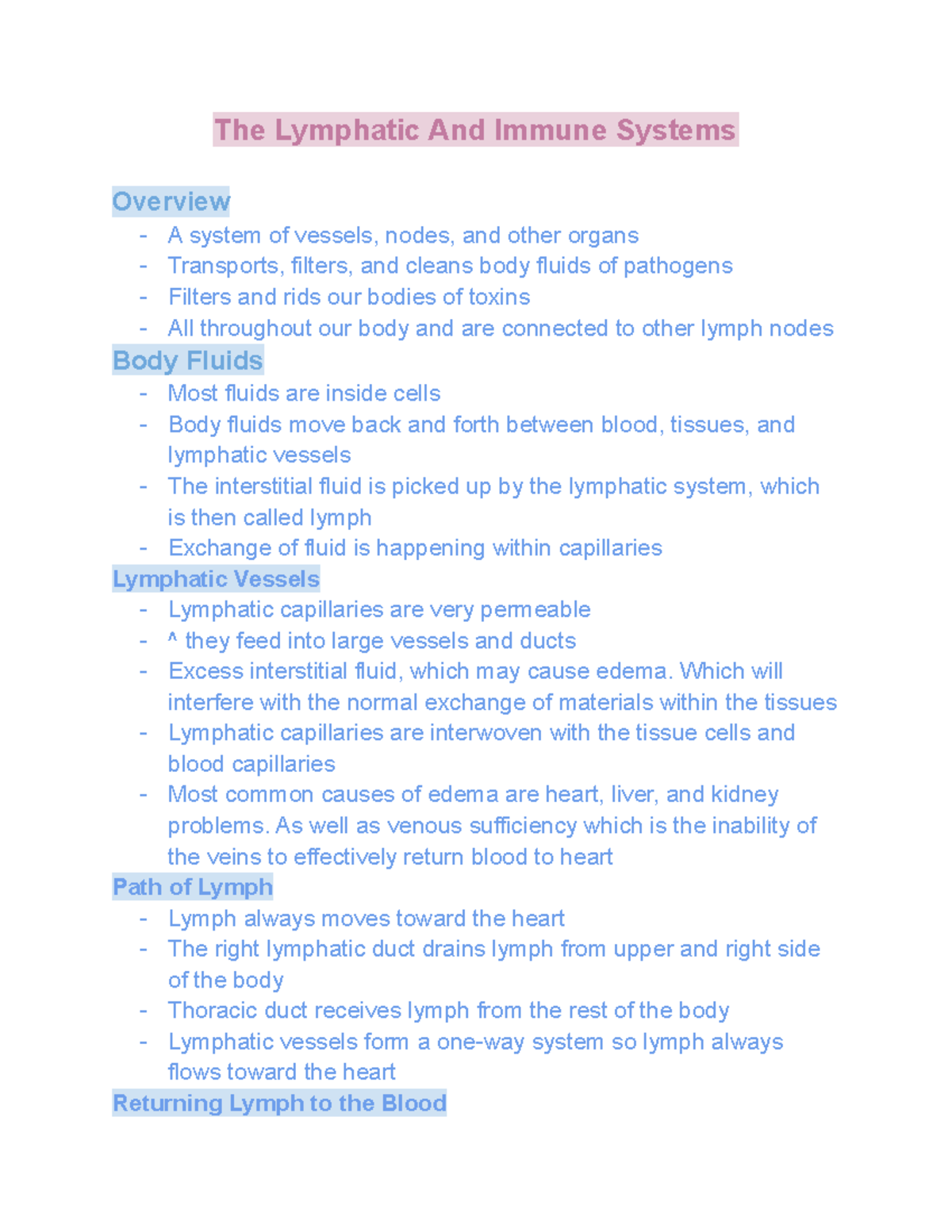 Lymphatic System - The Lymphatic And Immune Systems Overview A system ...