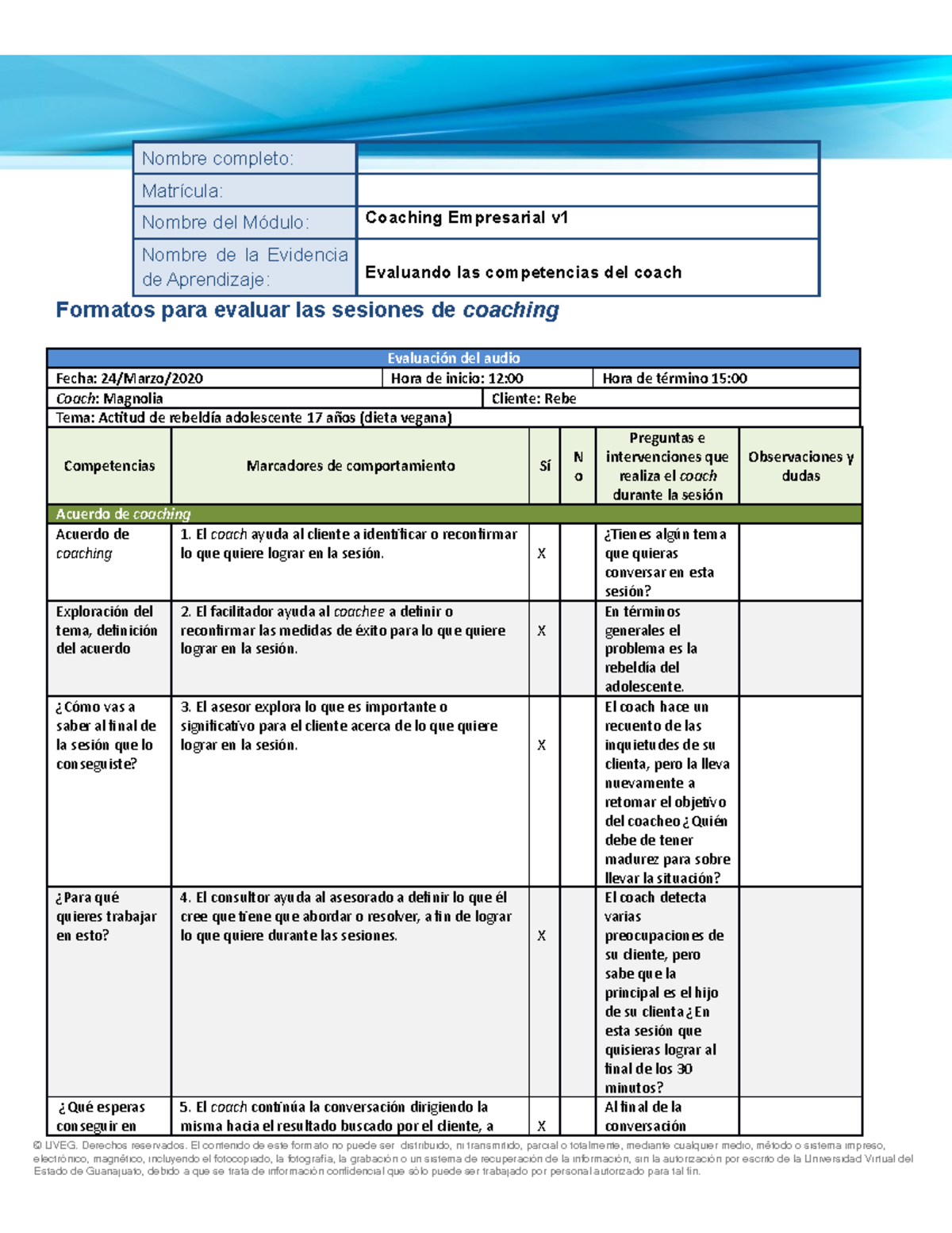 Intervención integral de coaching - Formatos para evaluar las sesiones ...