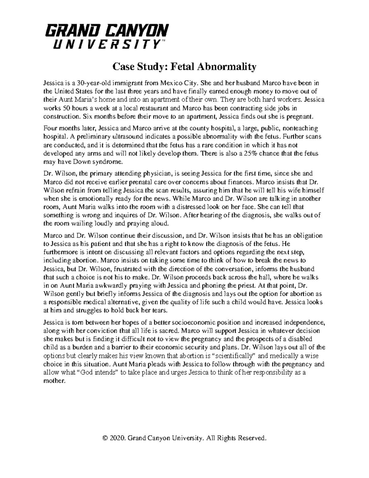 Fetal Abnormality - n/a - © 20 20. Grand Canyon University. All Rights ...