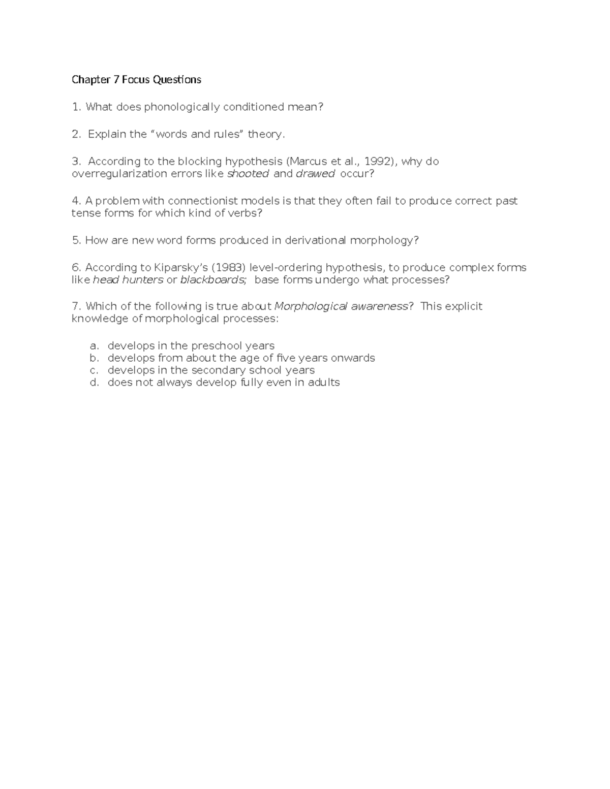 Chapter 7 Focus Questions - Chapter 7 Focus Questions What does ...