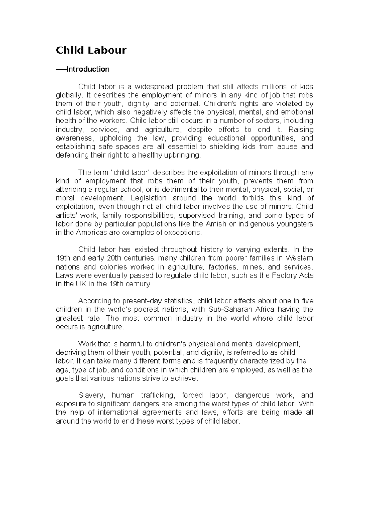 Child-Labor-1 - research - Child Labour ──Introduction Child labor is a ...