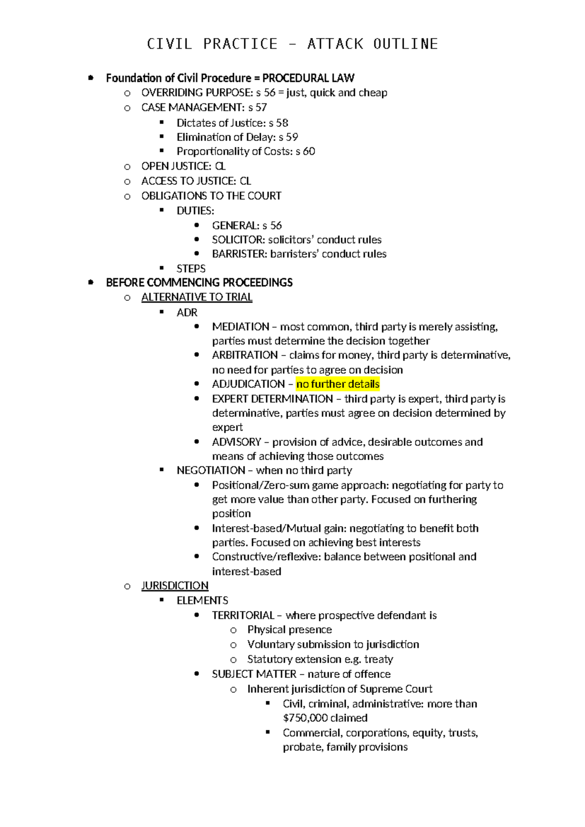 Lecture Notes Foundation Of Civil Procedure Procedural Law O