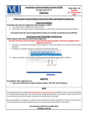 Fall 2023 CS206 1 - Introduction to Network Design & Analysis (CS 206 ) Assignment # 01 Fall ...