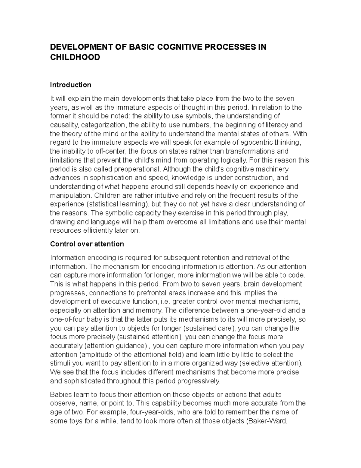 Development of Basic Cognitive Processes in Childhood - Studocu