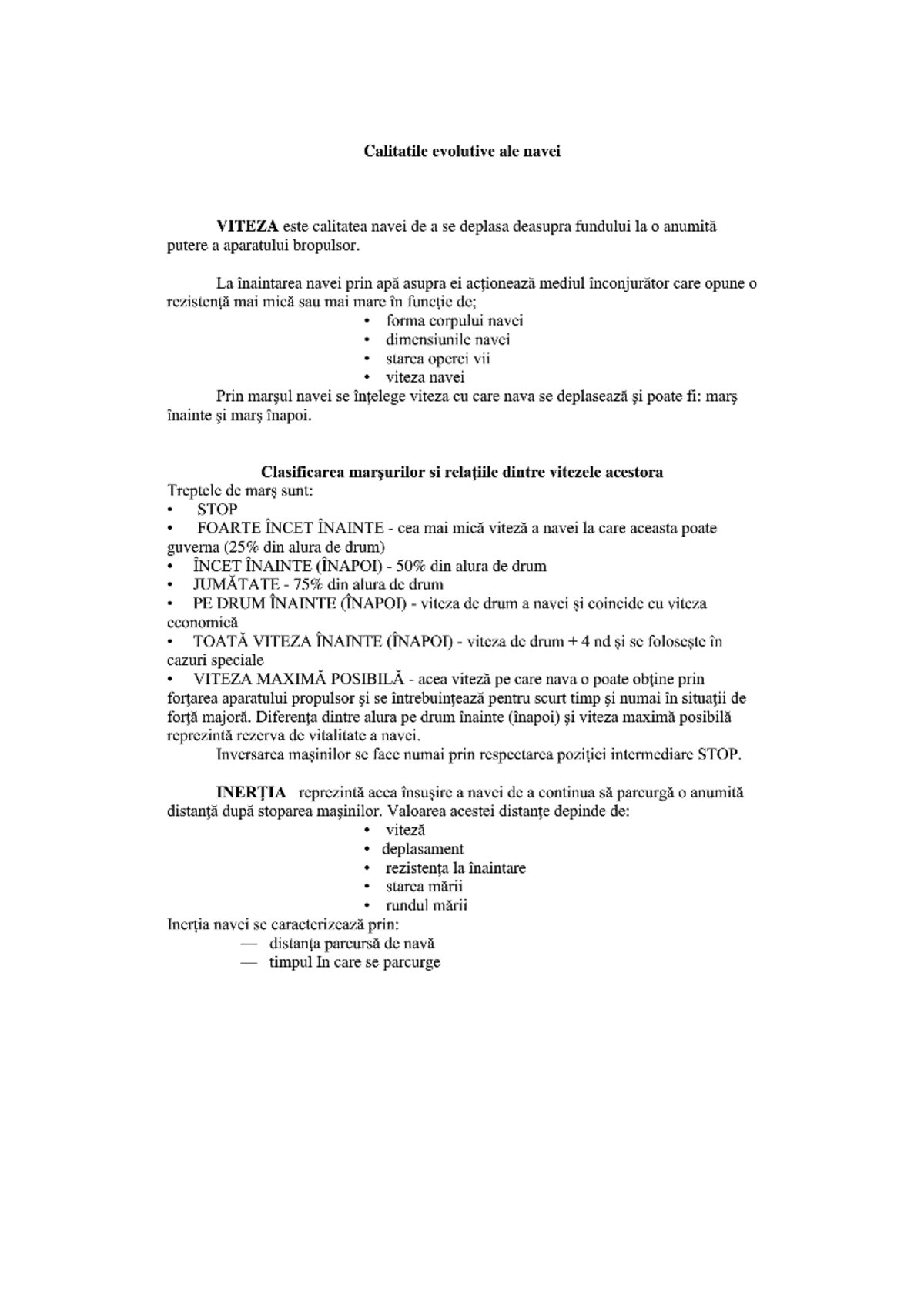 Calitatile evolutive si manevrabilitatea navei - manevra navei - Studocu