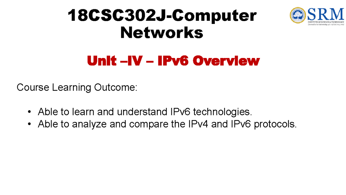 CN Unit 4 - Summary Computer Networks - 18CSC302J-Computer Networks ...