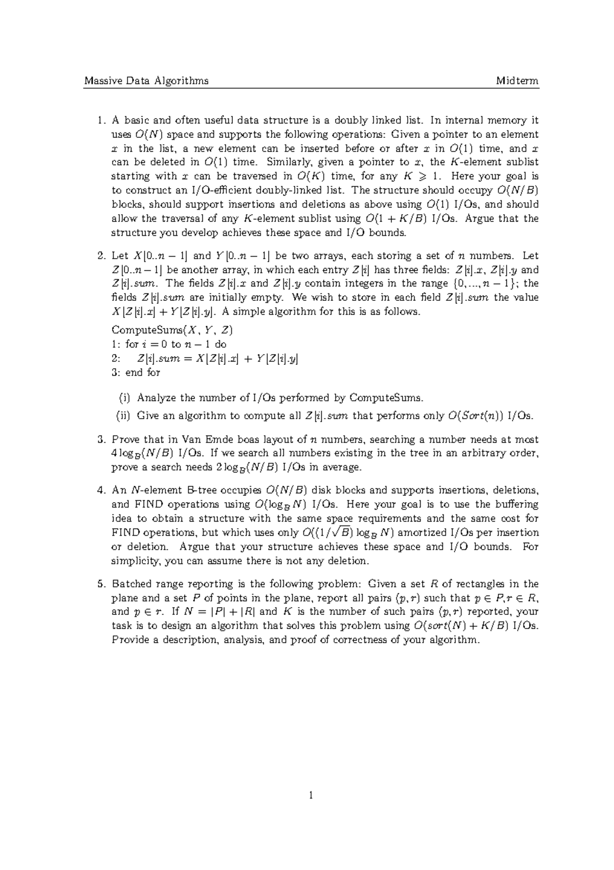 Midterm - Presentation by Dr abbam - Massive Data Algorithms Midterm A basic and often useful ...