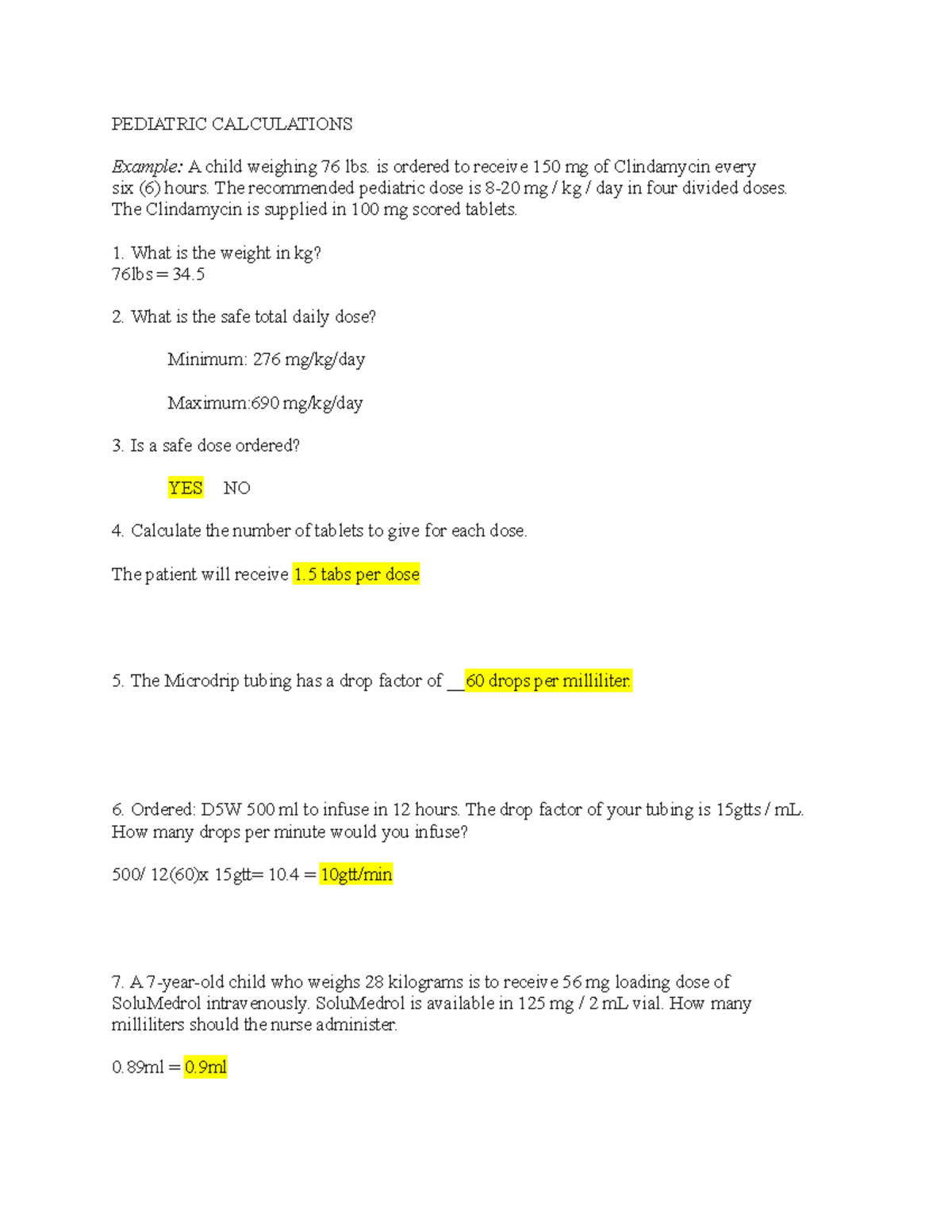 Azor Medication Math PEDIATRIC CALCULATIONS Example A Child