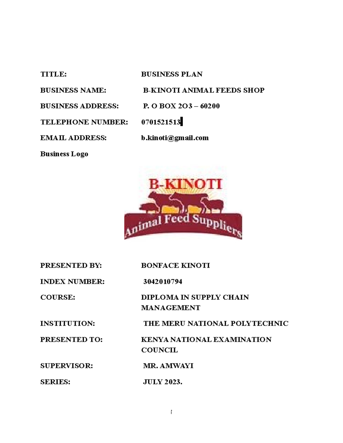 Bonface Kinoti- Busplan - Auto Electrics - Studocu