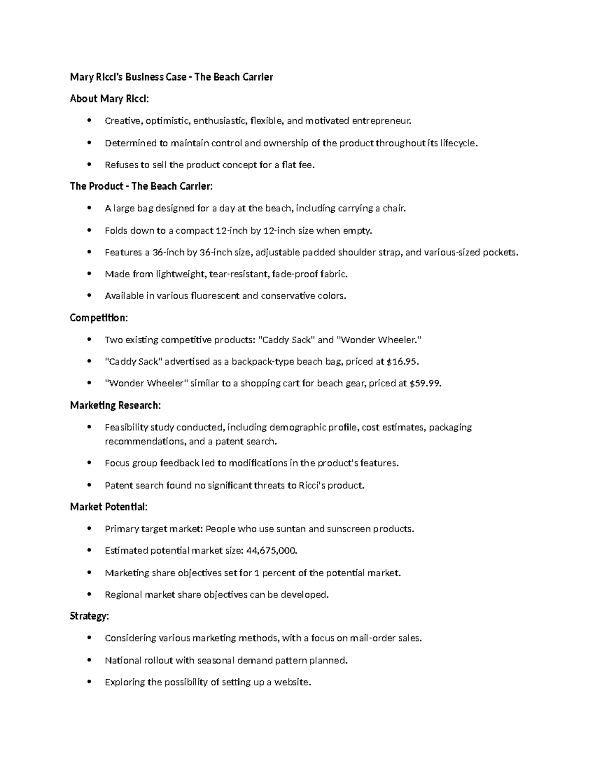 The Beach Carrier Case - Mary Ricci's Business Case - The Beach Carrier ...