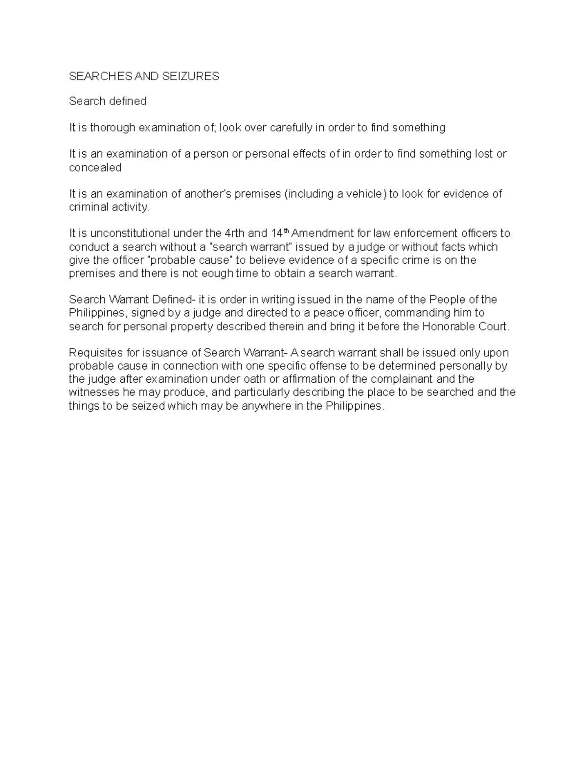 Lesson 2 Searches AND Seizures - SEARCHES AND SEIZURES Search defined ...