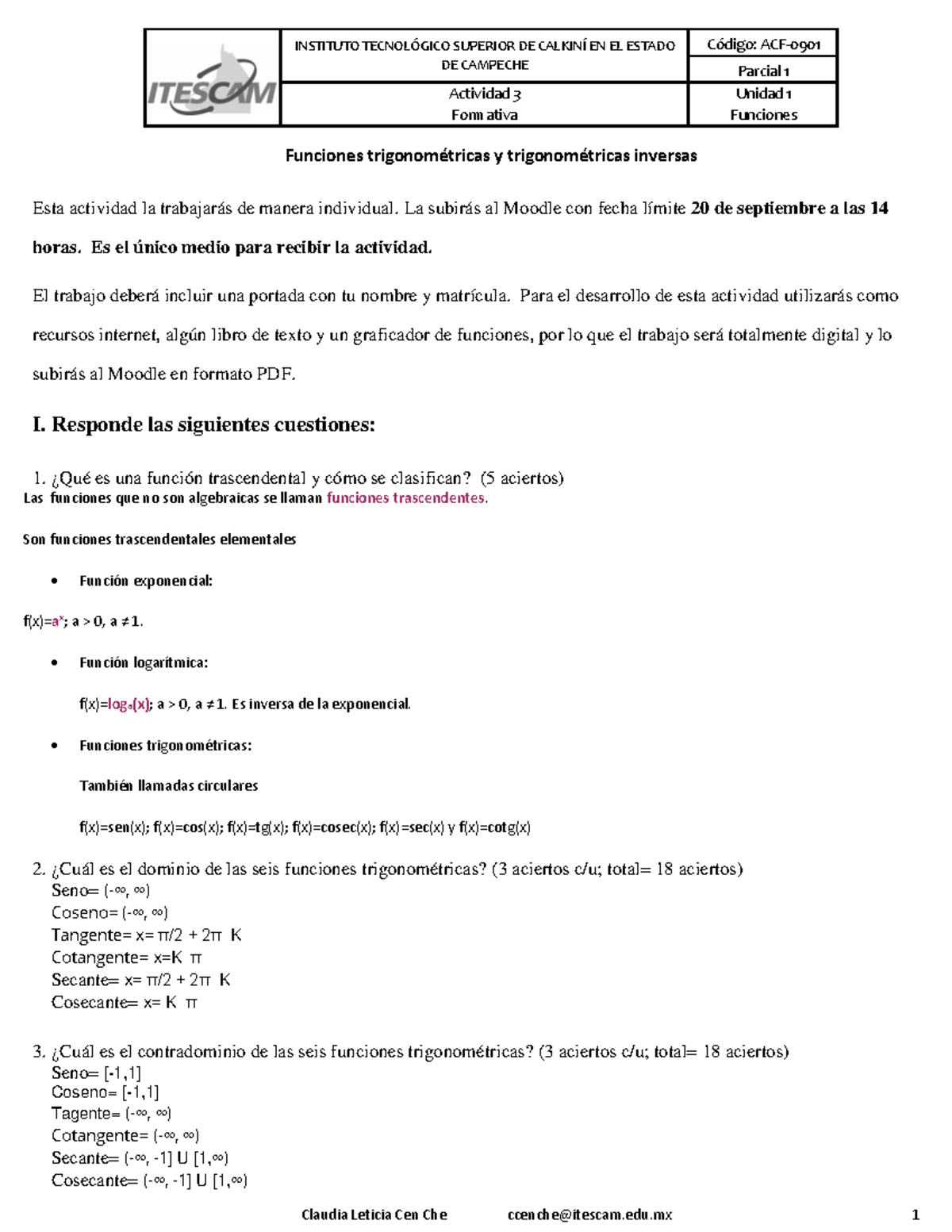 Actividad 3 Matematicas - INSTITUTO TECNOL”GICO SUPERIOR DE CALKINÕ EN ...