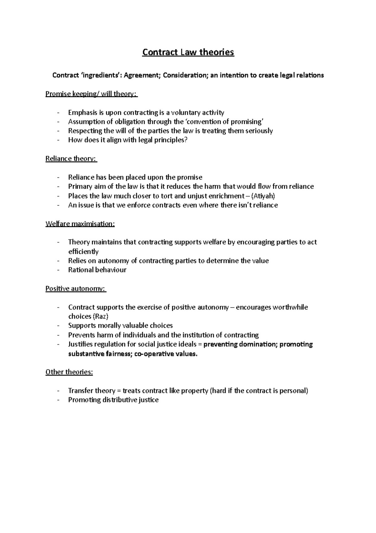 Contract Law theories - university of essex - Contract Law theories ...