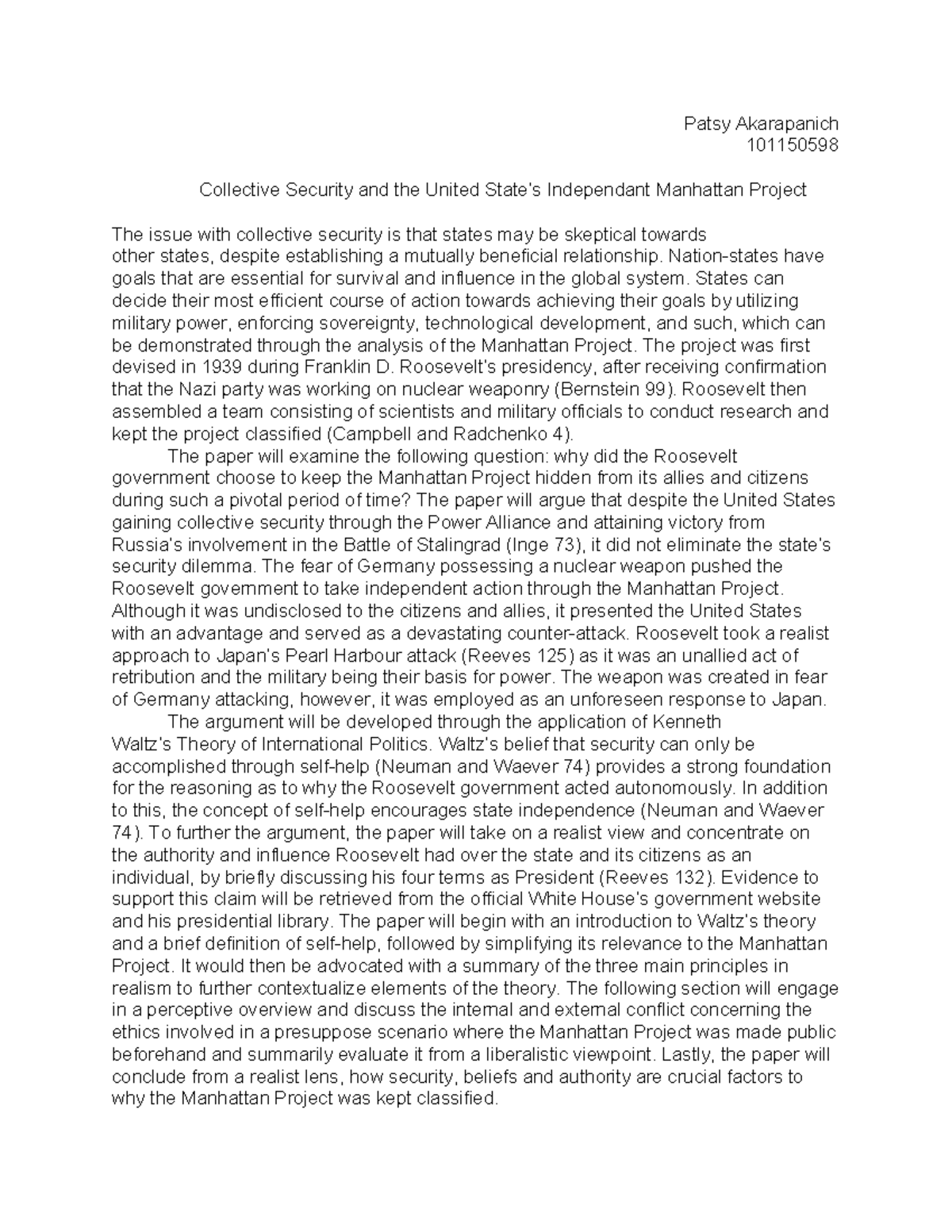 Essay Intro - Patsy Akarapanich 101150598 Collective Security and the ...