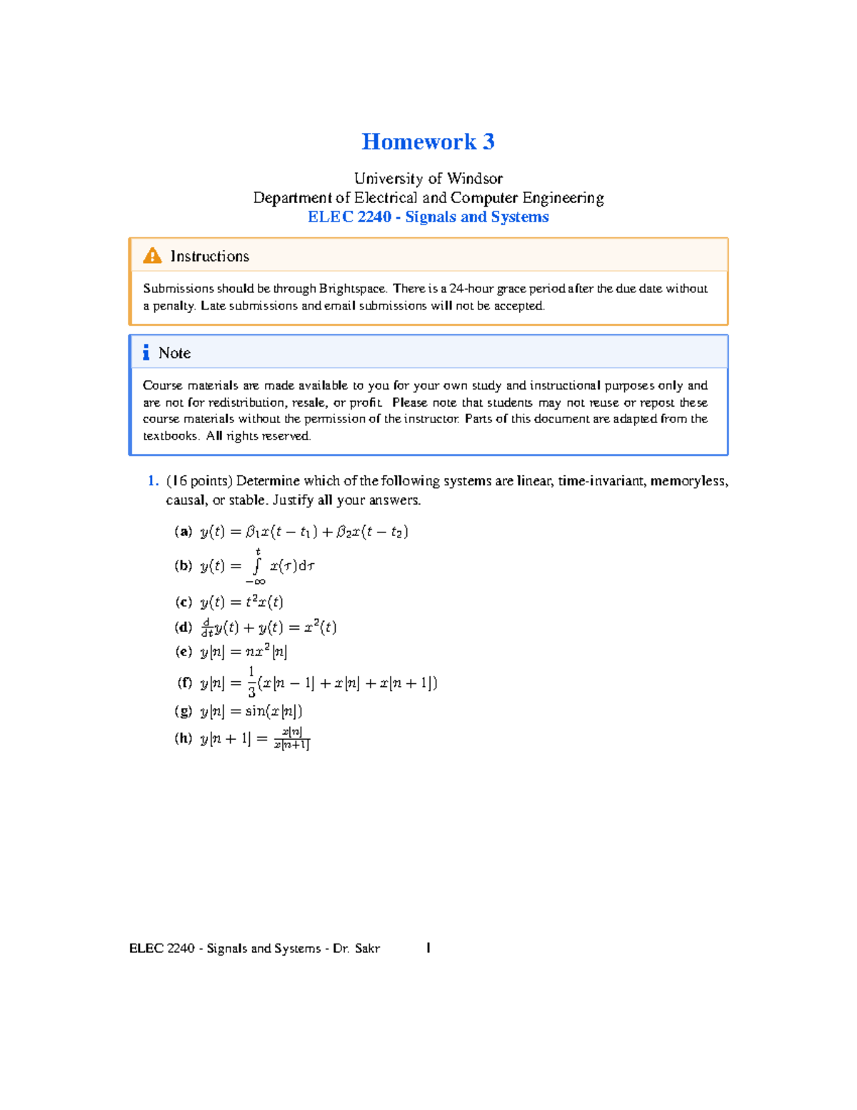 Hw-3 - homework3 - Homework 3 University of Windsor Department of Electrical and Computer - Studocu