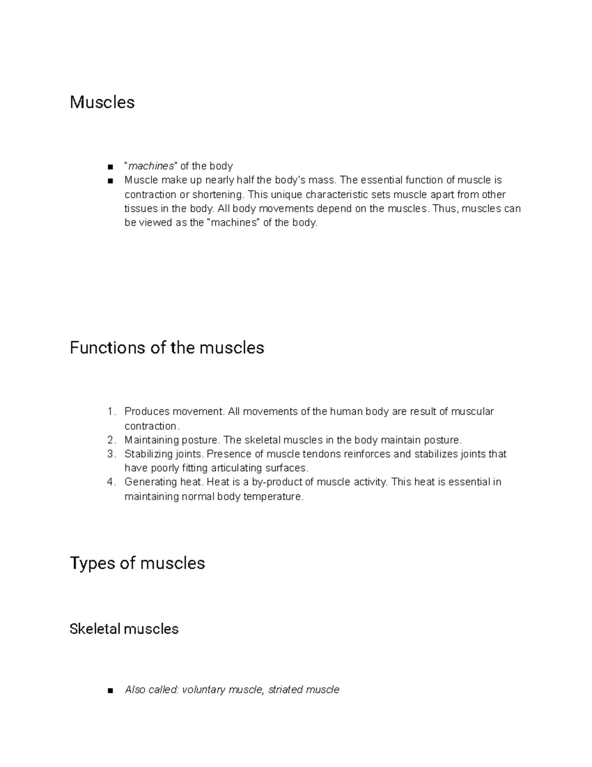 Muscles - Carmines - Muscles “machines” of the body Muscle make up ...