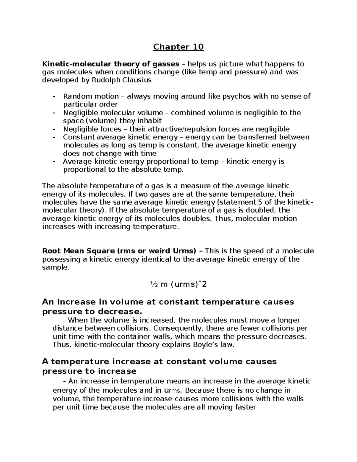 Chem Test 1 Text Notes - Chapter 10 theory of gasses helps us picture ...