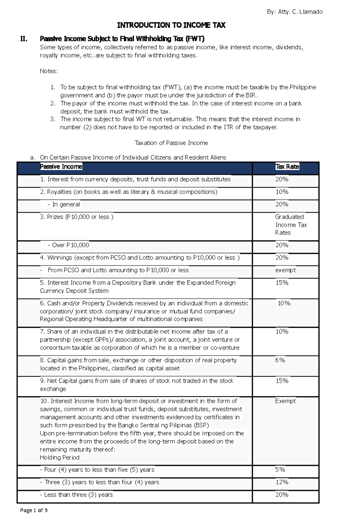 Introduction to Income T a x ii - INTRODUCTION TO INCOME TAX II ...